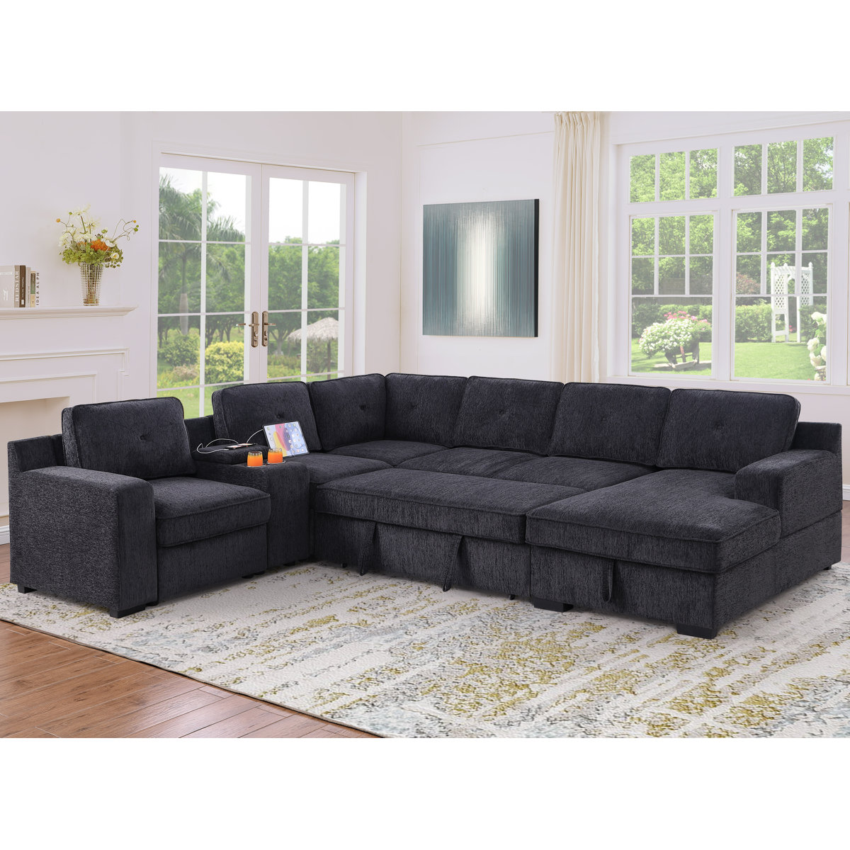 Latitude Run® U-Shaped Sectional Sofa Bed Pull Out Sleeper Couch With Storage Chaise & Reviews ...